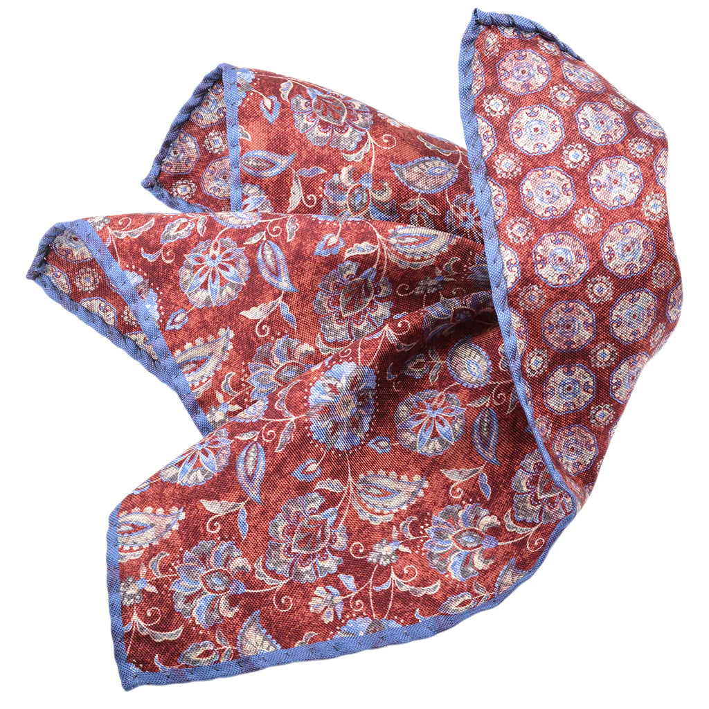 DION SILK POCKET SQUARE - FLORAL/MEDALLION - WINE – Button Down SF