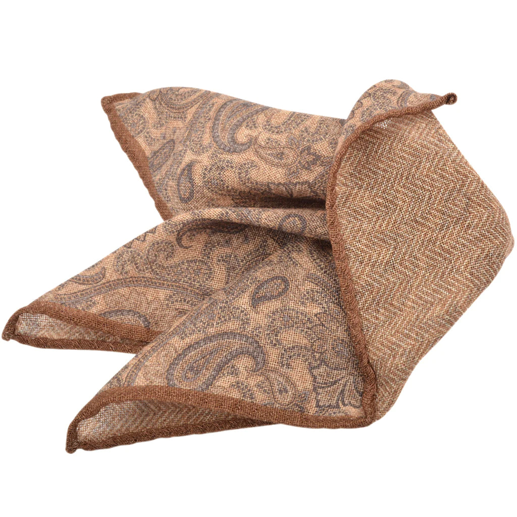 DION SILK POCKET SQUARE - PAISLEY/CHEVRON - TAN – Button Down SF
