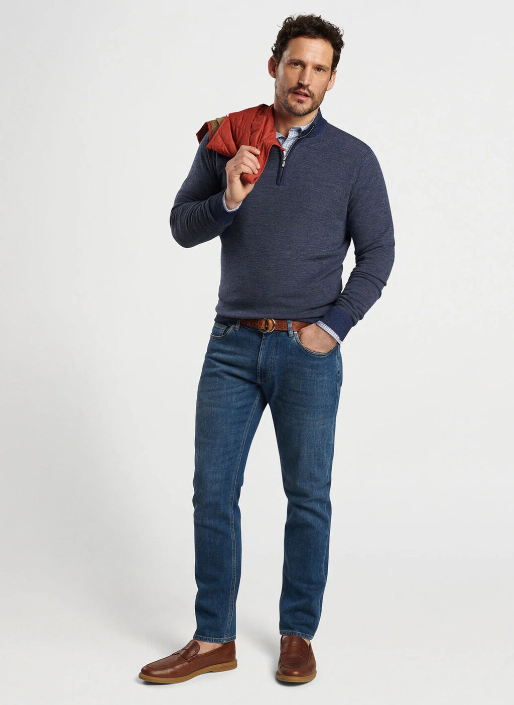 PETER MILLAR BREAKER BIRDSEYE 1/4 ZIP SWEATER - NAVY – Button Down SF