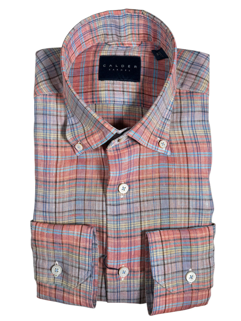 CALDER CARMEL MEN'S LINEN SHIRT - PAPAYA MADRAS PLAID – Button Down SF