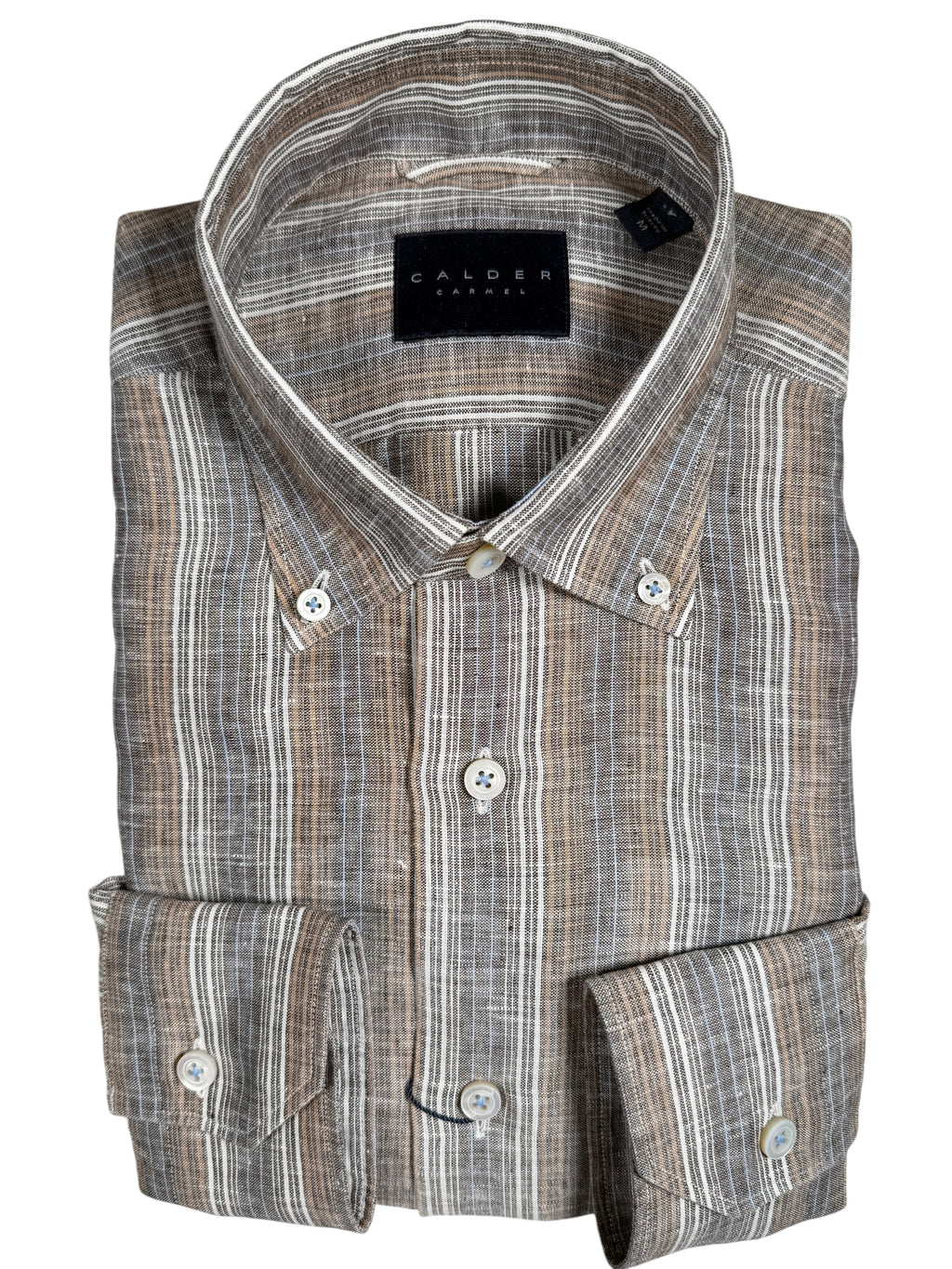 CALDER CARMEL MEN'S LINEN SHIRT - COCOA STRIPE – Button Down SF