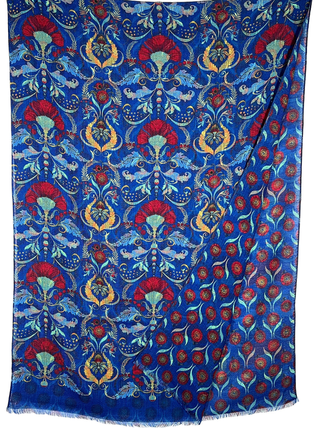 CALABRESE 1924 DOUBLE SIDED WOOL SCARF - BLUE FLORAL ACANTHUS – Button ...