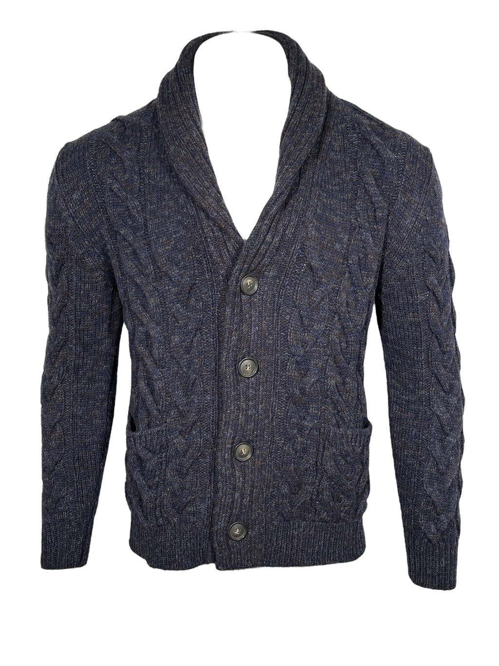 SETTEFILI CASHMERE - MEN'S CABLE SHAWL CARDIGAN - NAVY & OLIVE MIX ...