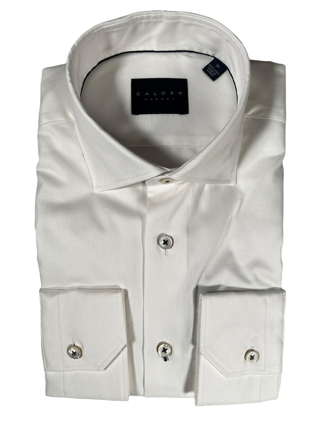 CALDER CARMEL MEN'S SHIRT - SOLID WHITE PINPOINT OXFORD - SPREAD COLLA ...