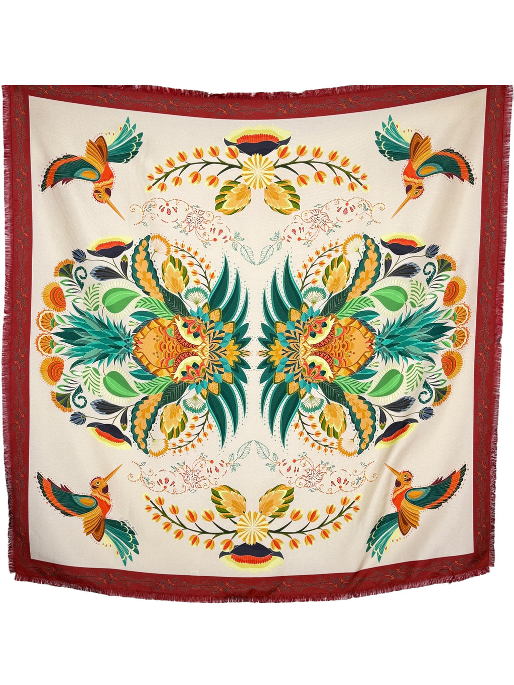 FRANCO FERRARI DOUBLE SIDED SQUARE SILK SCARF - WHITE HUMMINGBIRDS ...