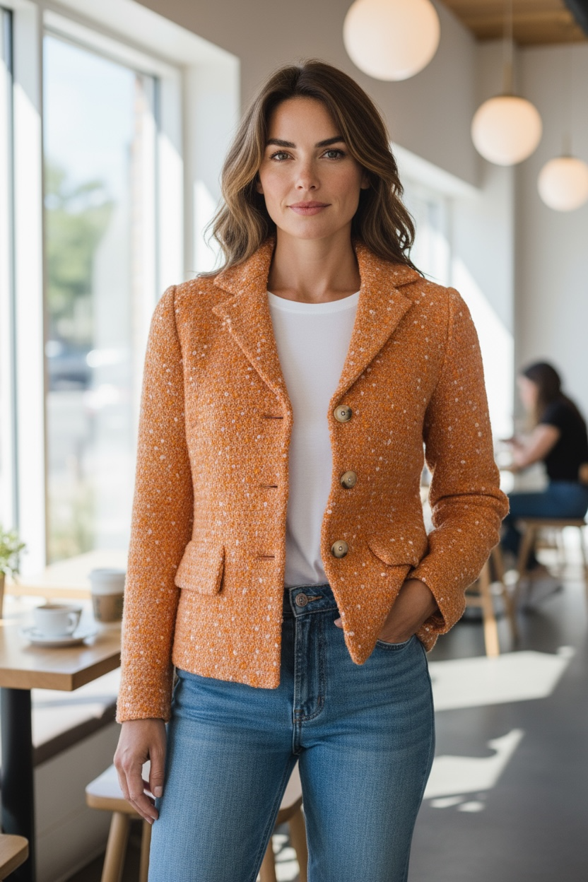 ANNECLAIRE KNIT BLAZER - ORANGE – Button Down SF