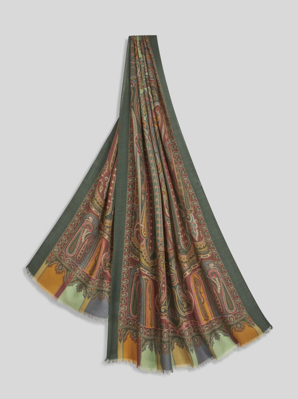 ETRO WOOL & SILK SCARF - GREEN / BORDEAUX – Button Down SF