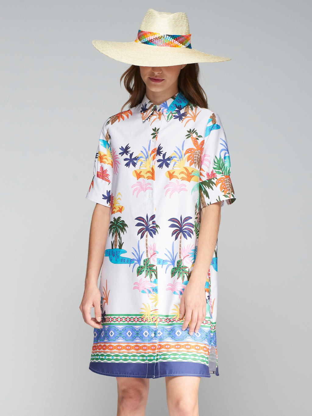 VILAGALLO PALM TREES PRINT DRESS - WHITE – Button Down SF