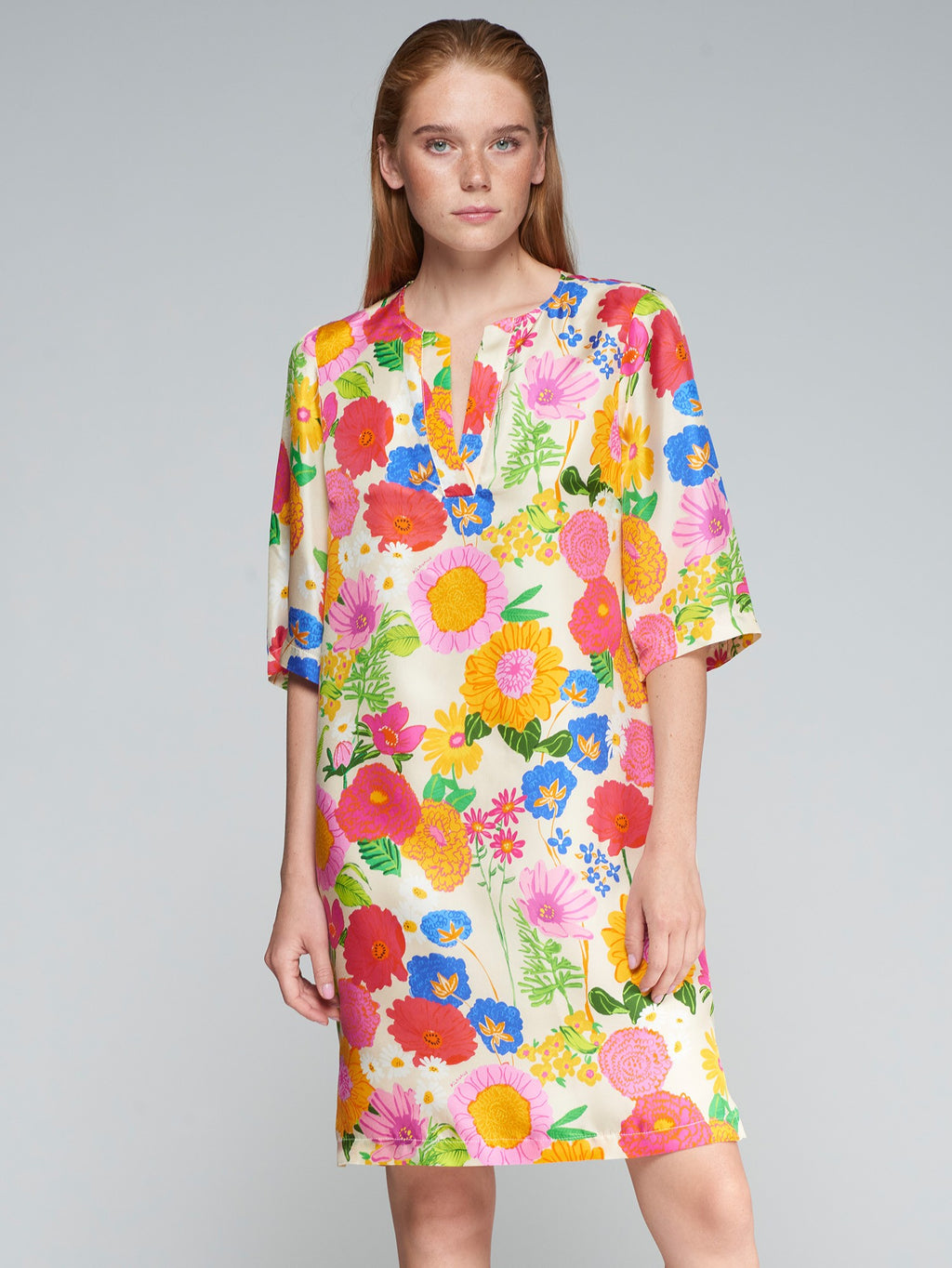 VILAGALLO SILK BRIGHT FLOWERS DRESS - MULTICOLOR – Button Down SF