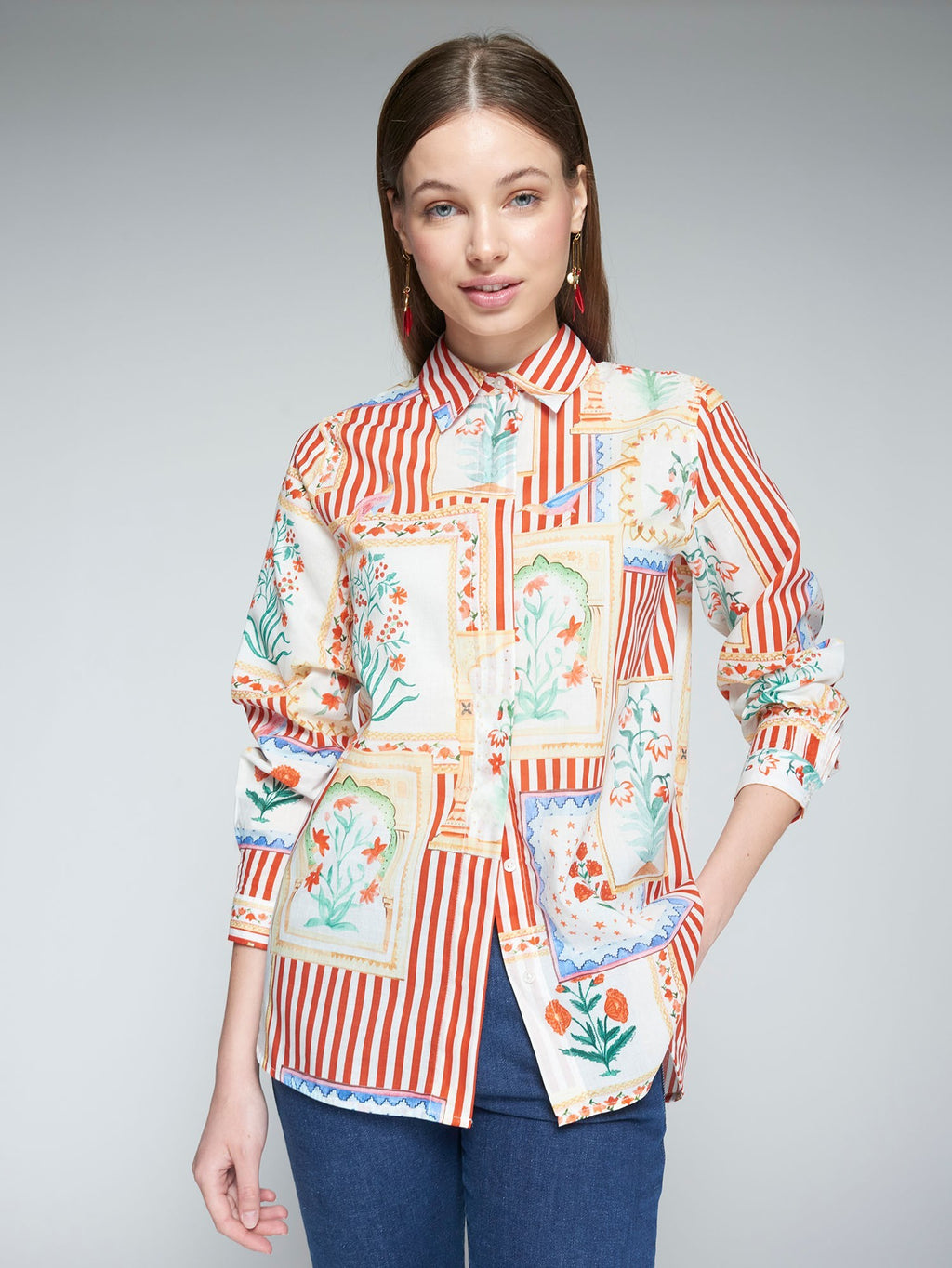 VILAGALLO PATCHWORK STRIPES SHIRT - RED – Button Down SF