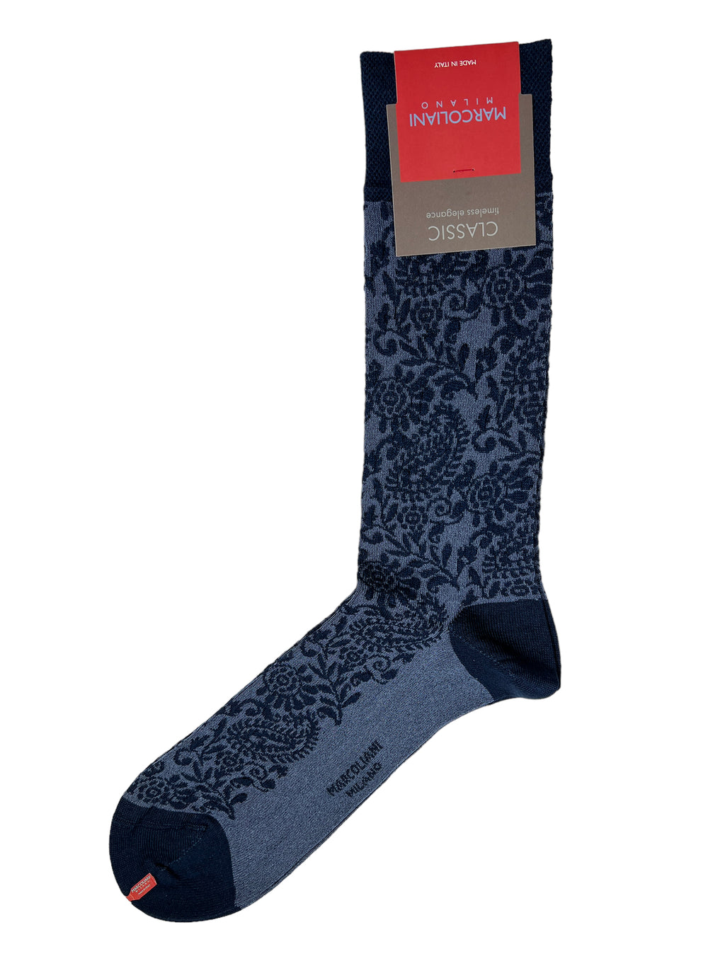 MARCOLIANI PIMA FLOWER PAISLEY CALF SOCK - NAVY – Button Down SF